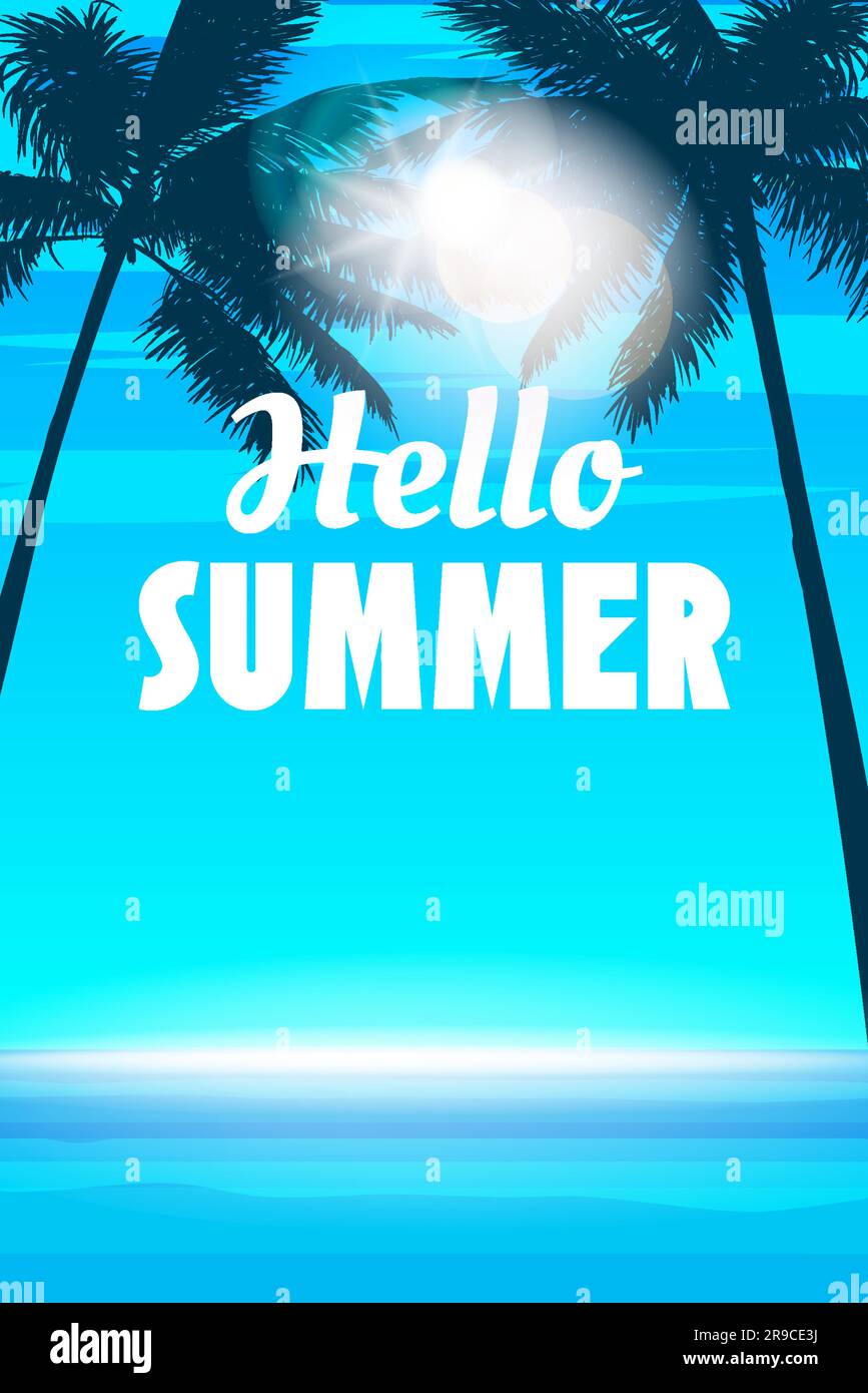 Hello Summer Beach Palms Party Poster, Flyer Stock Vector Image & Art ...