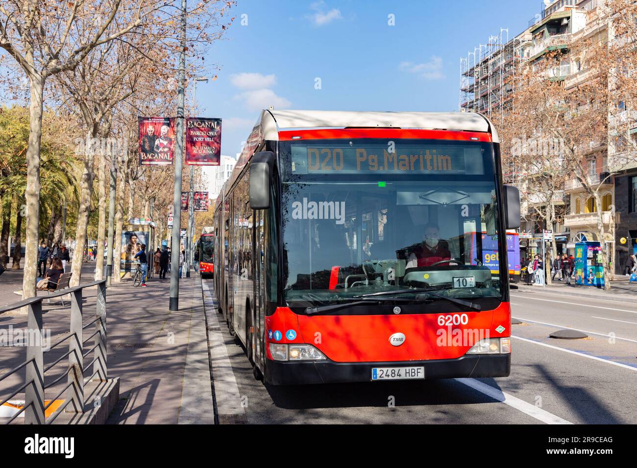 Barcelona, Spain - FEB 10, 2022: Barcelona D20 bus, public transport ...