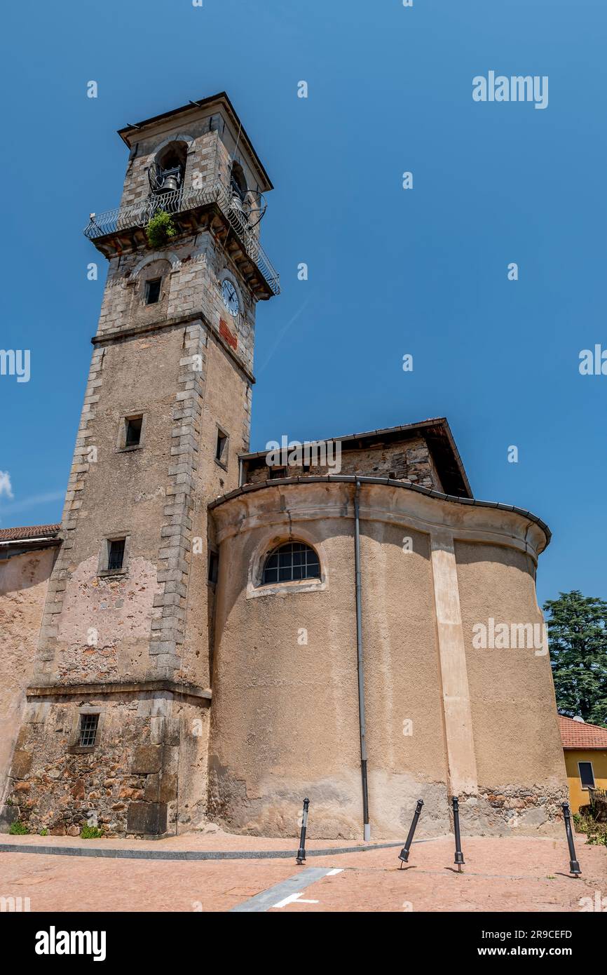 The bell tower of the parish church of Sant'Ambrogio, Cuasso al Monte ...