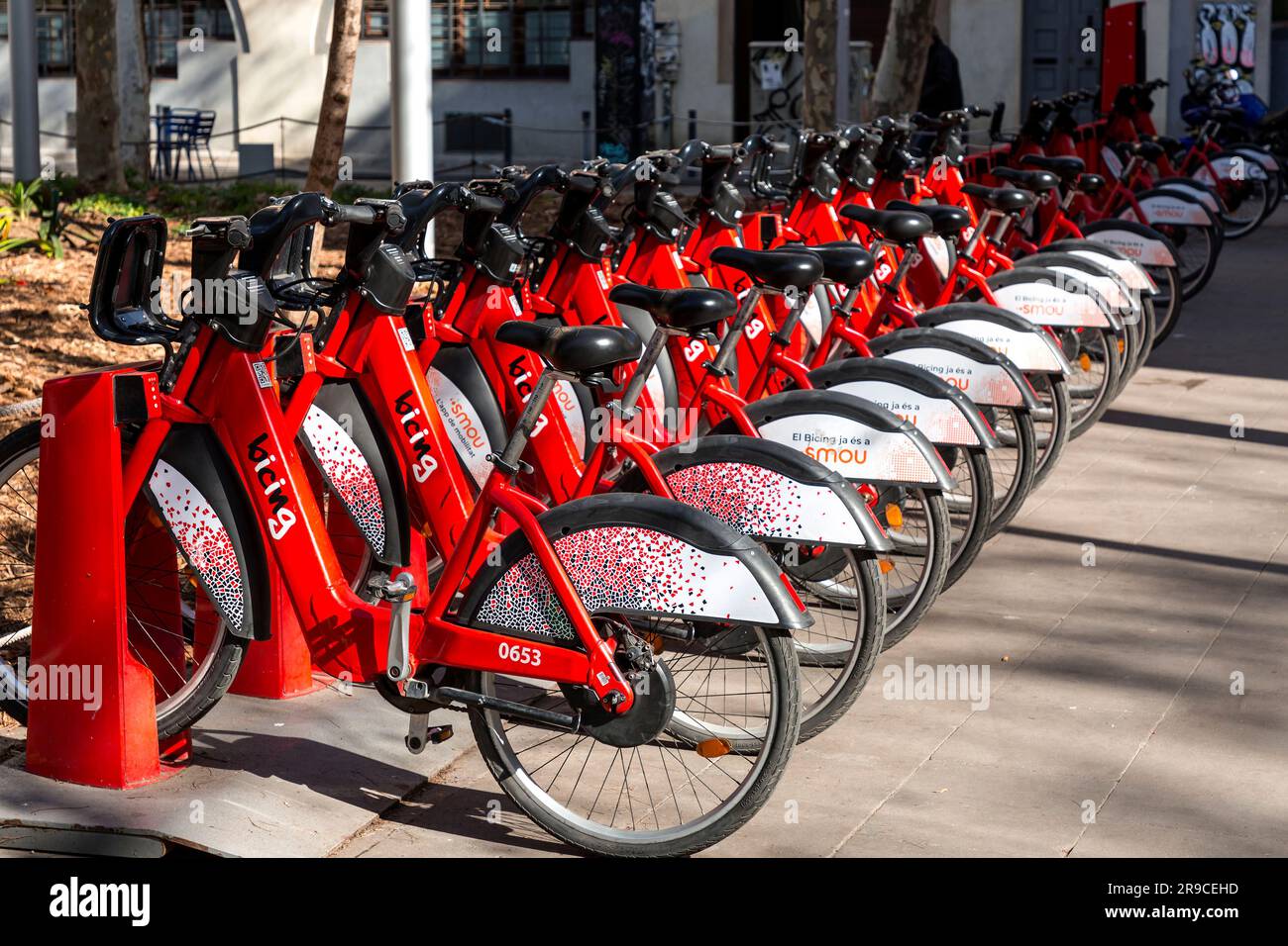 Barcelona, Spain - FEB 10, 2022: Bicing electric bikes parked at the ...