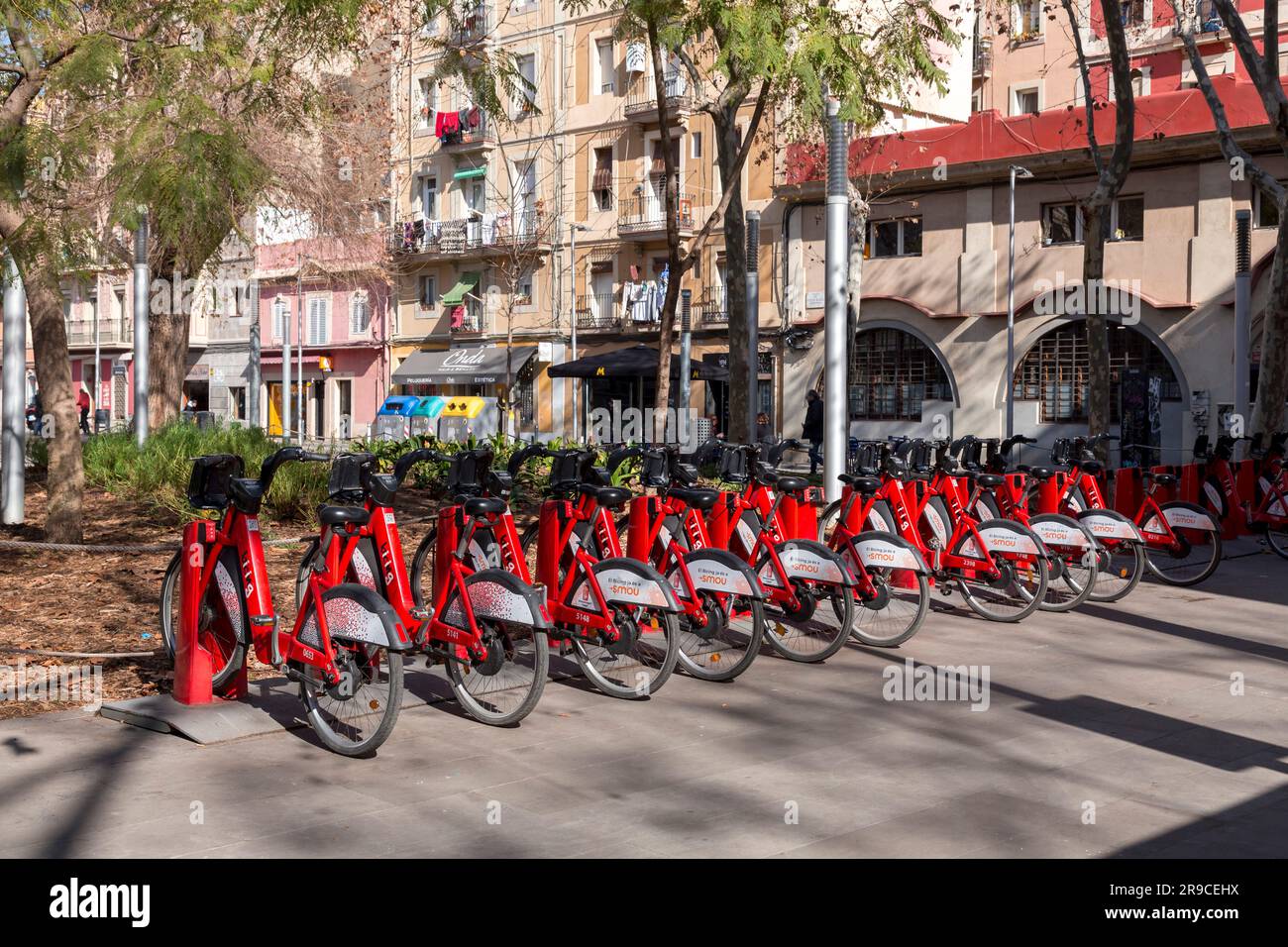 Barcelona, Spain - FEB 10, 2022: Bicing electric bikes parked at the ...
