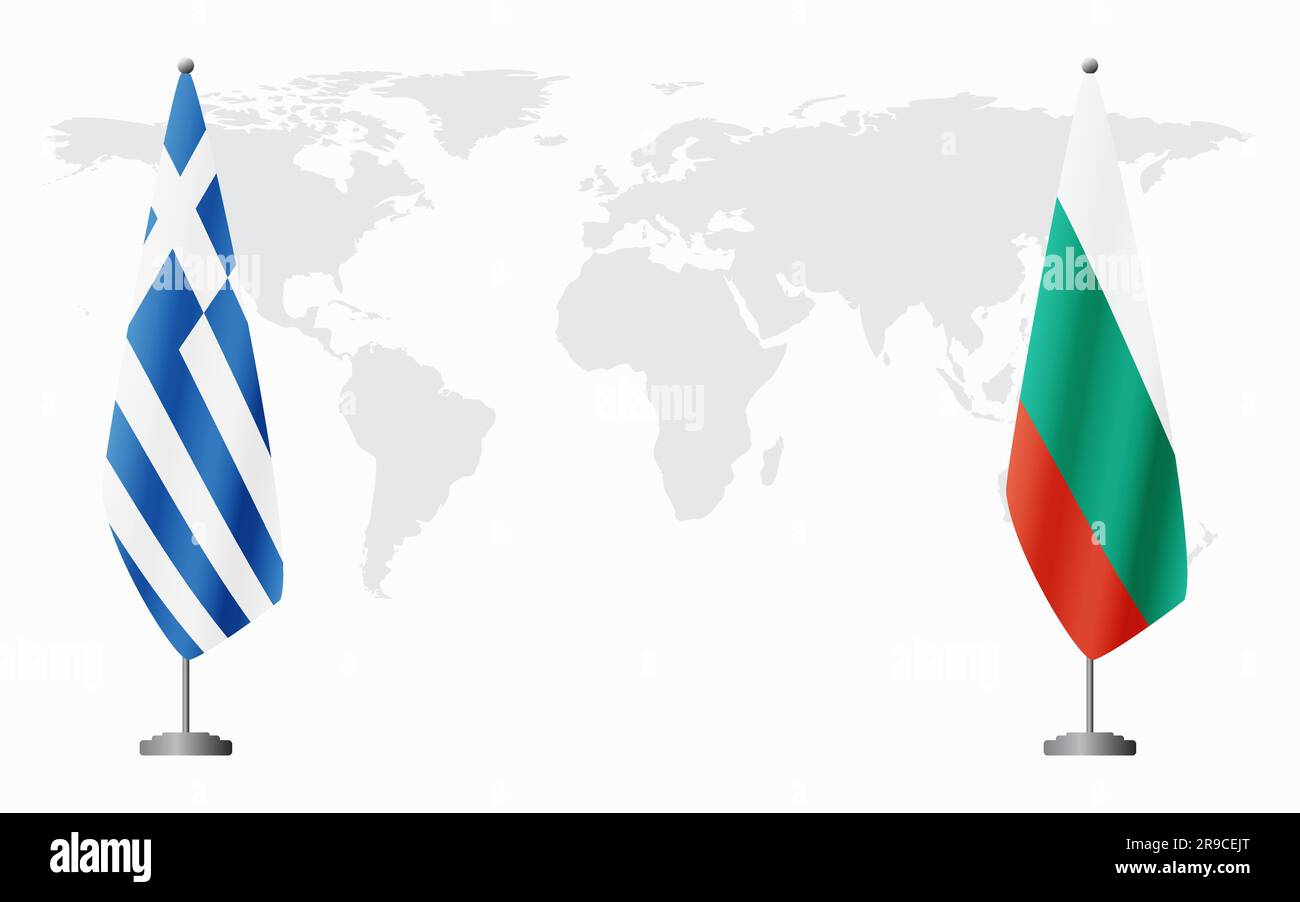 Greece and Bulgaria flags for official meeting against background of ...