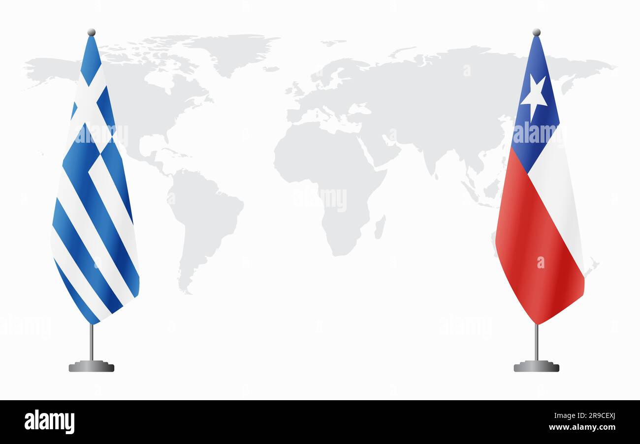 Greece and Chile flags for official meeting against background of world ...