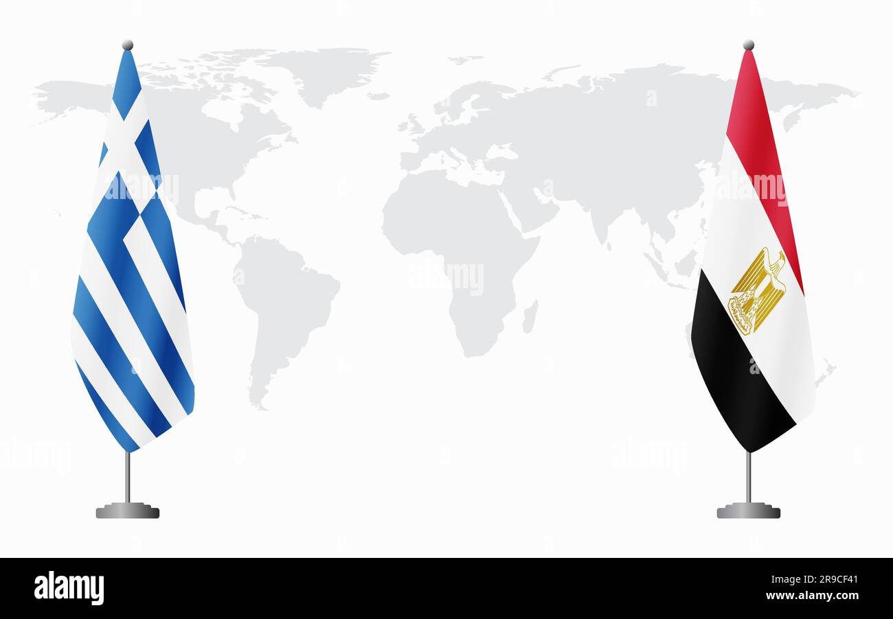 Greece and Egypt flags for official meeting against background of world ...