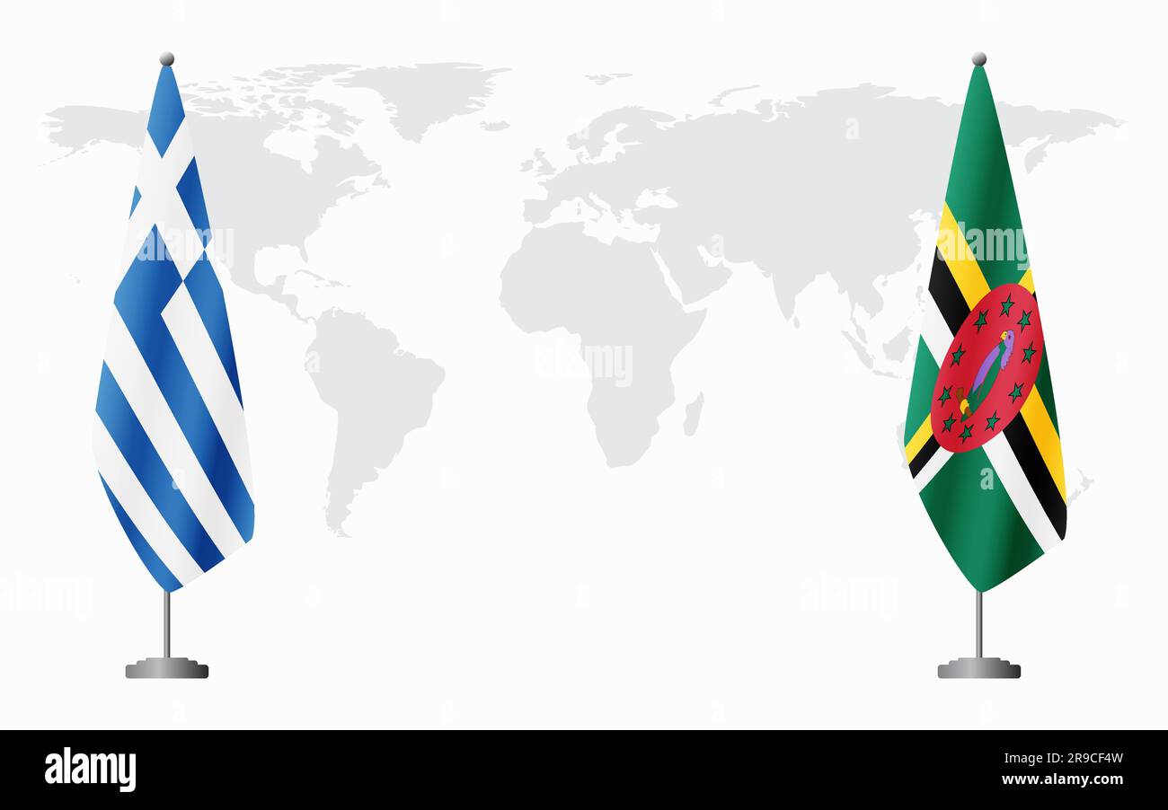 Greece and Dominica flags for official meeting against background of ...