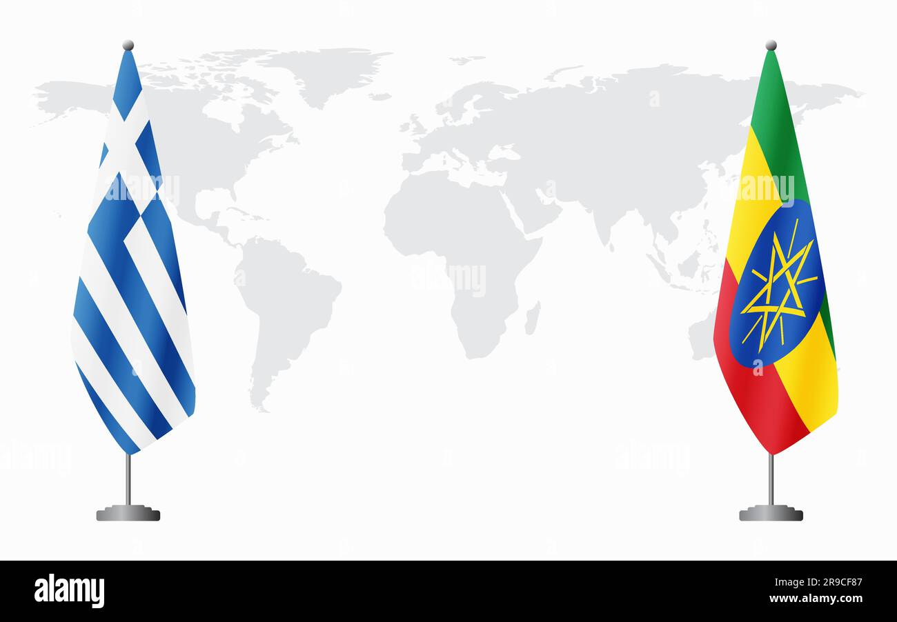 Greece and Ethiopia flags for official meeting against background of ...