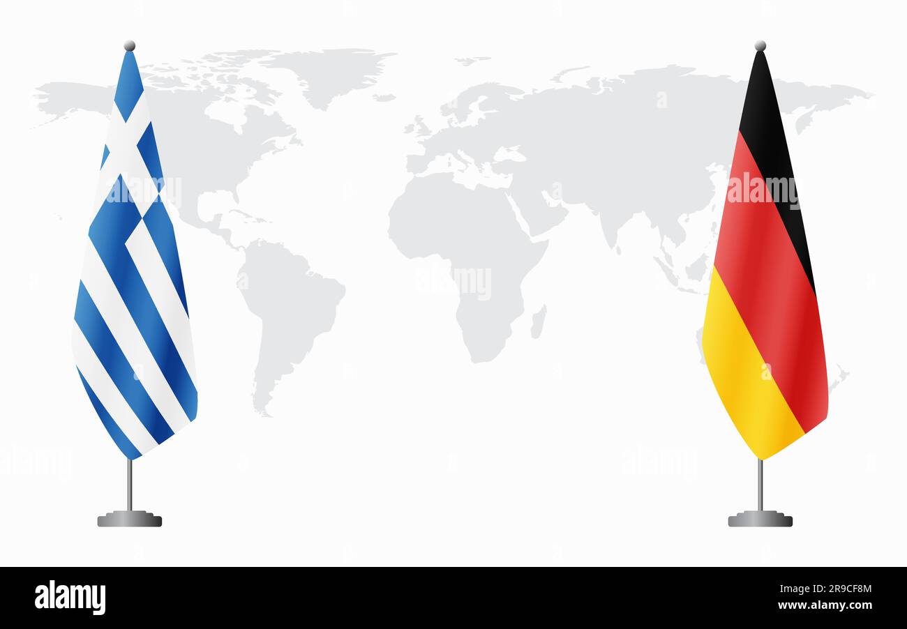 Greece and Germany flags for official meeting against background of ...