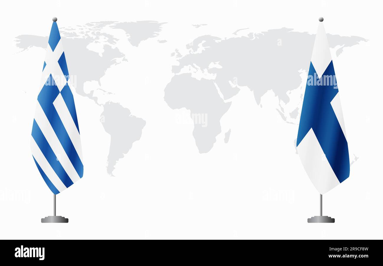 Greece and Finland flags for official meeting against background of ...