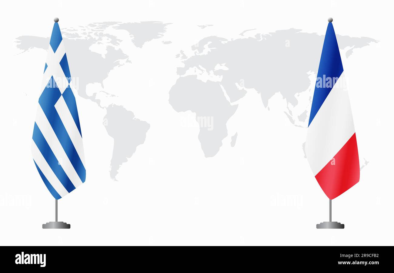 Greece and France flags for official meeting against background of ...