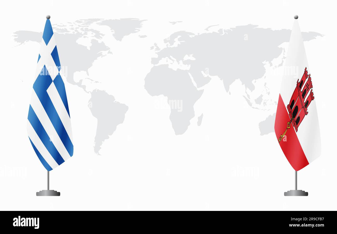 Greece and Gibraltar flags for official meeting against background of ...