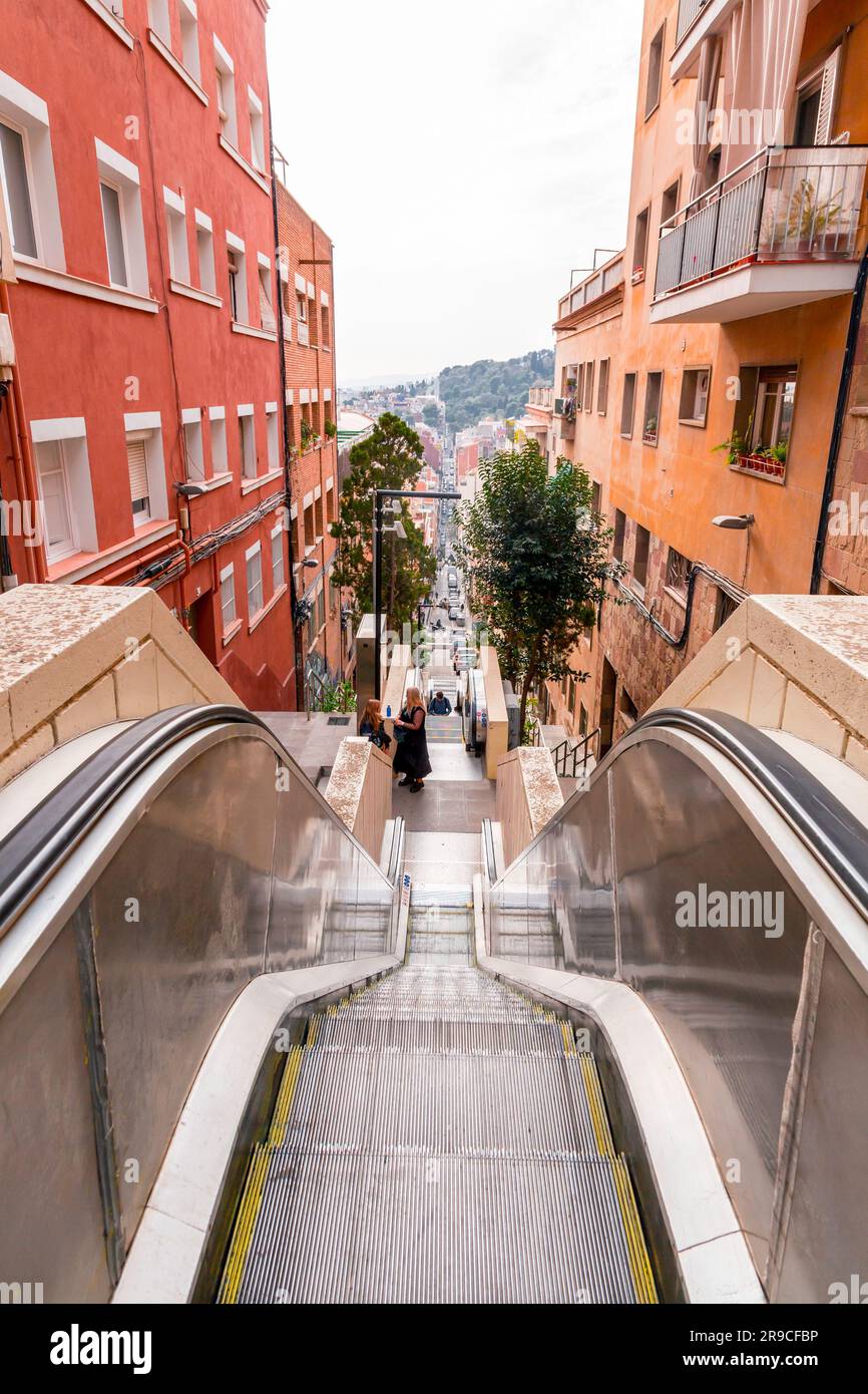 Barcelona, Spain - FEB 11, 2022: Baixada de la Gloria street with ...