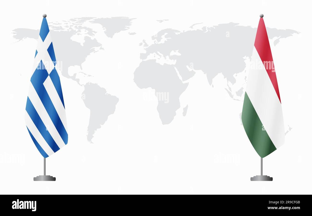 Greece and Hungary flags for official meeting against background of ...