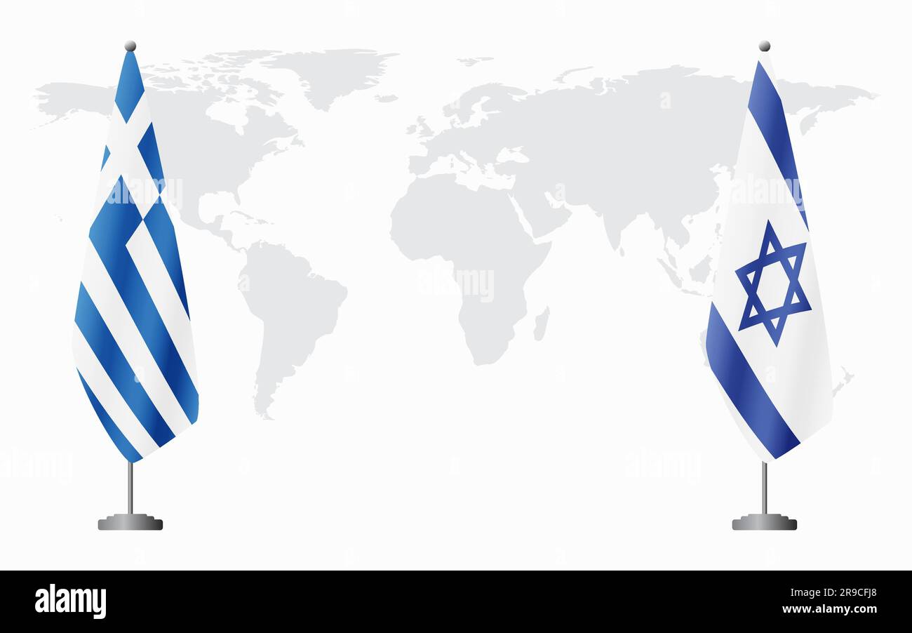 Greece and Israel flags for official meeting against background of ...