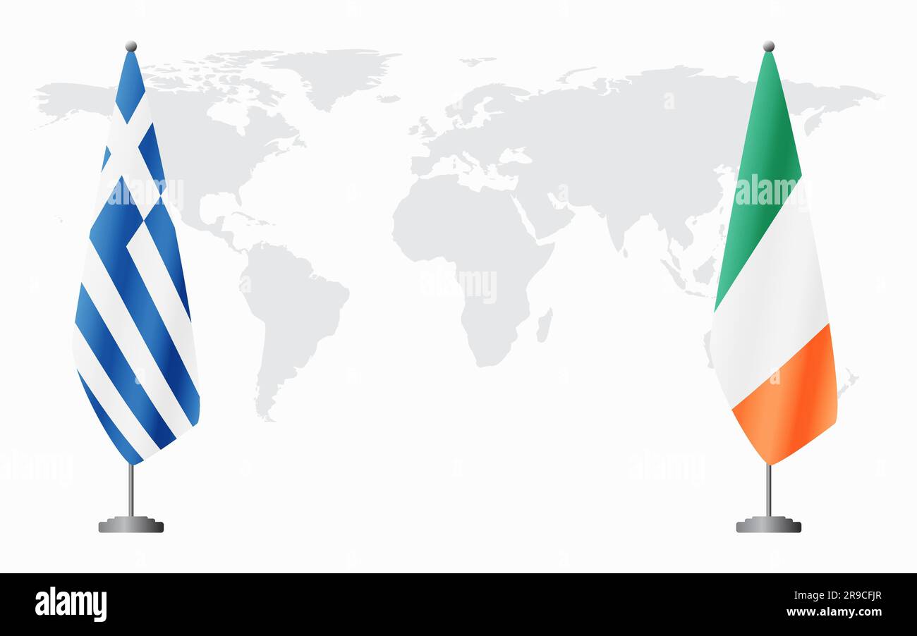 Greece and Ireland flags for official meeting against background of ...