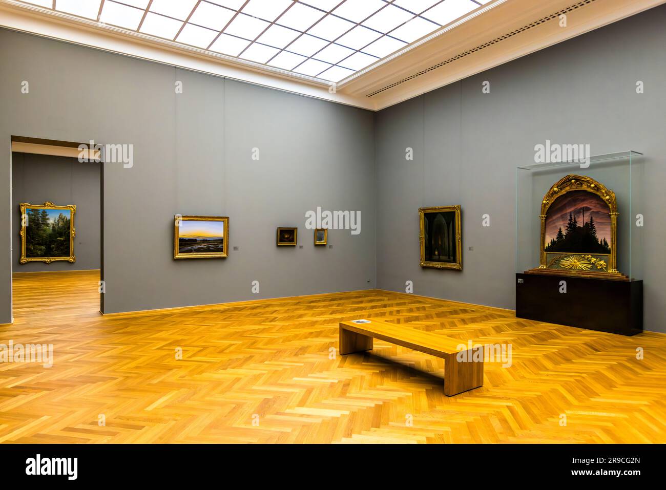 Hall in the Albertinum Dresden with works by Caspar David Friedrich. A ...