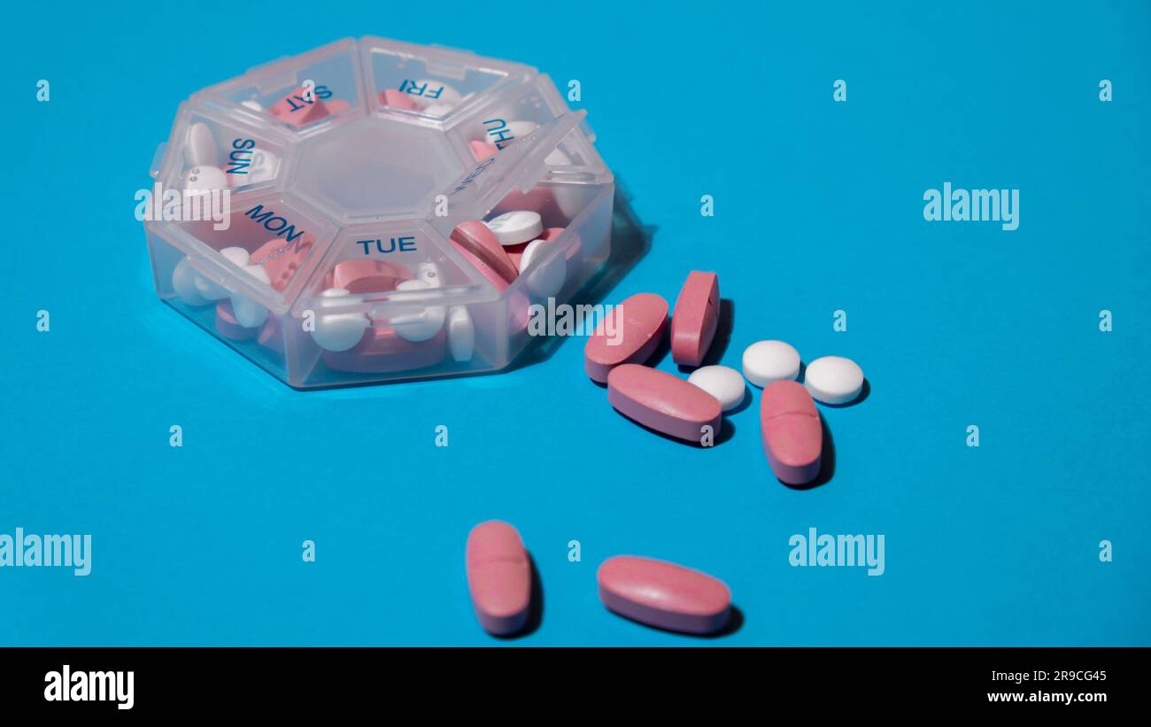 Organizer weekly shots on blue background with Copy space for your text ...