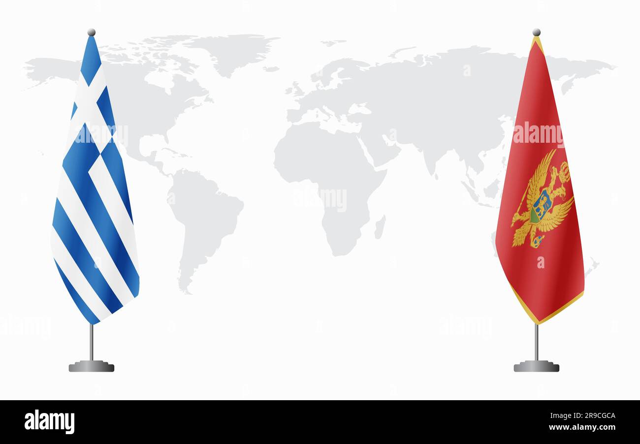 Greece and Montenegro flags for official meeting against background of ...