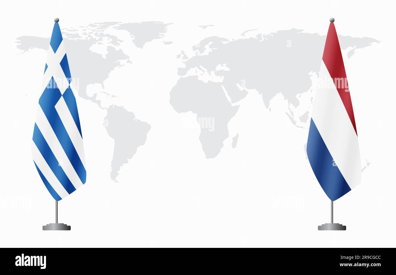Greece and Netherlands flags for official meeting against background of ...