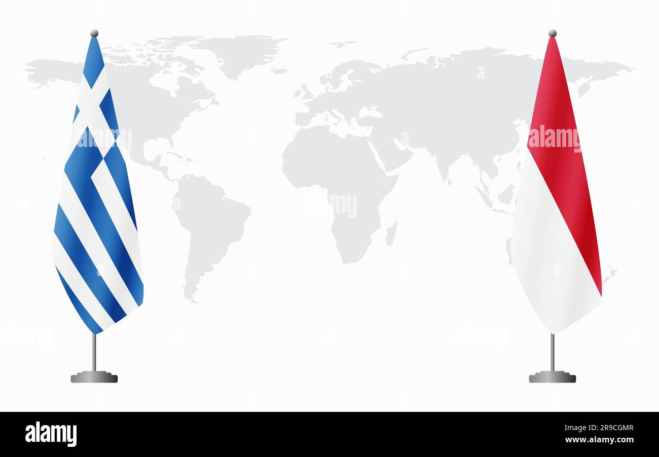 Greece and Monaco flags for official meeting against background of ...