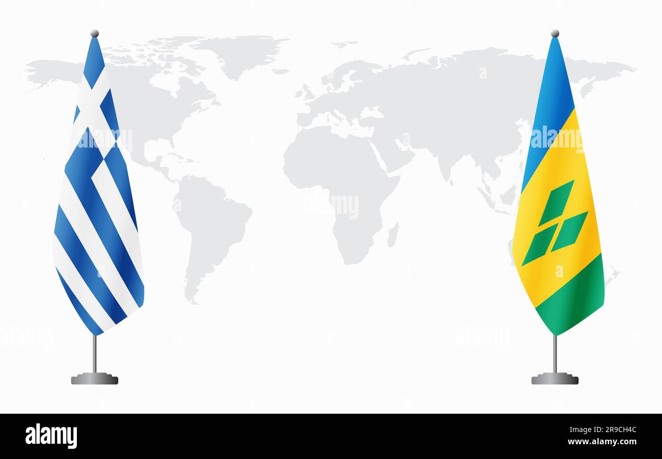 Greece and Saint Vincent and the Grenadines flags for official meeting ...