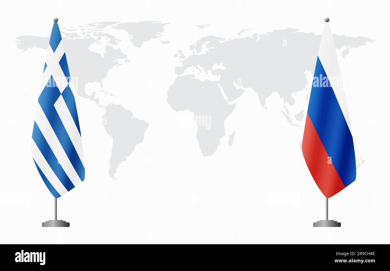 Greece and Russia flags for official meeting against background of ...