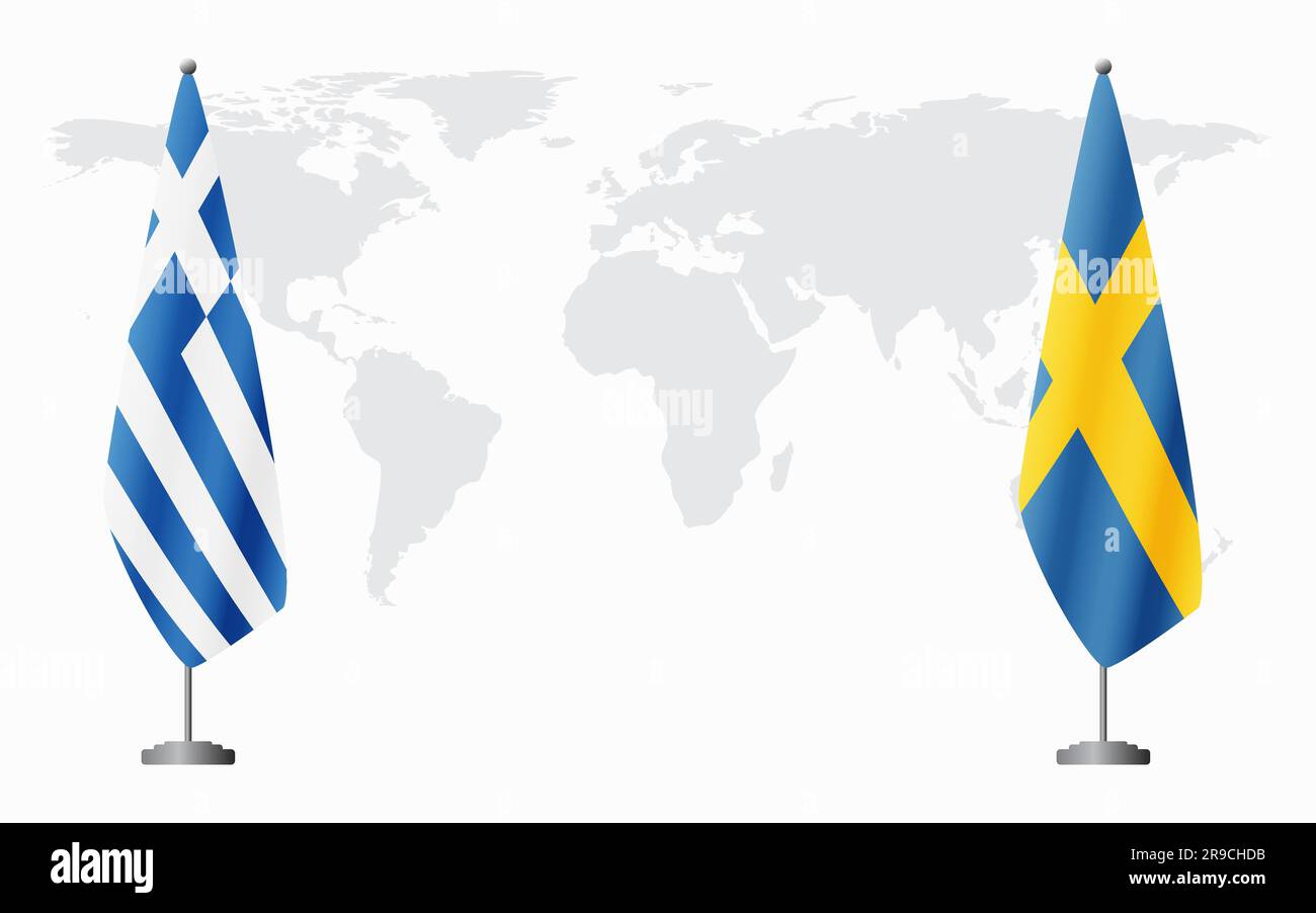 Greece and Sweden flags for official meeting against background of ...