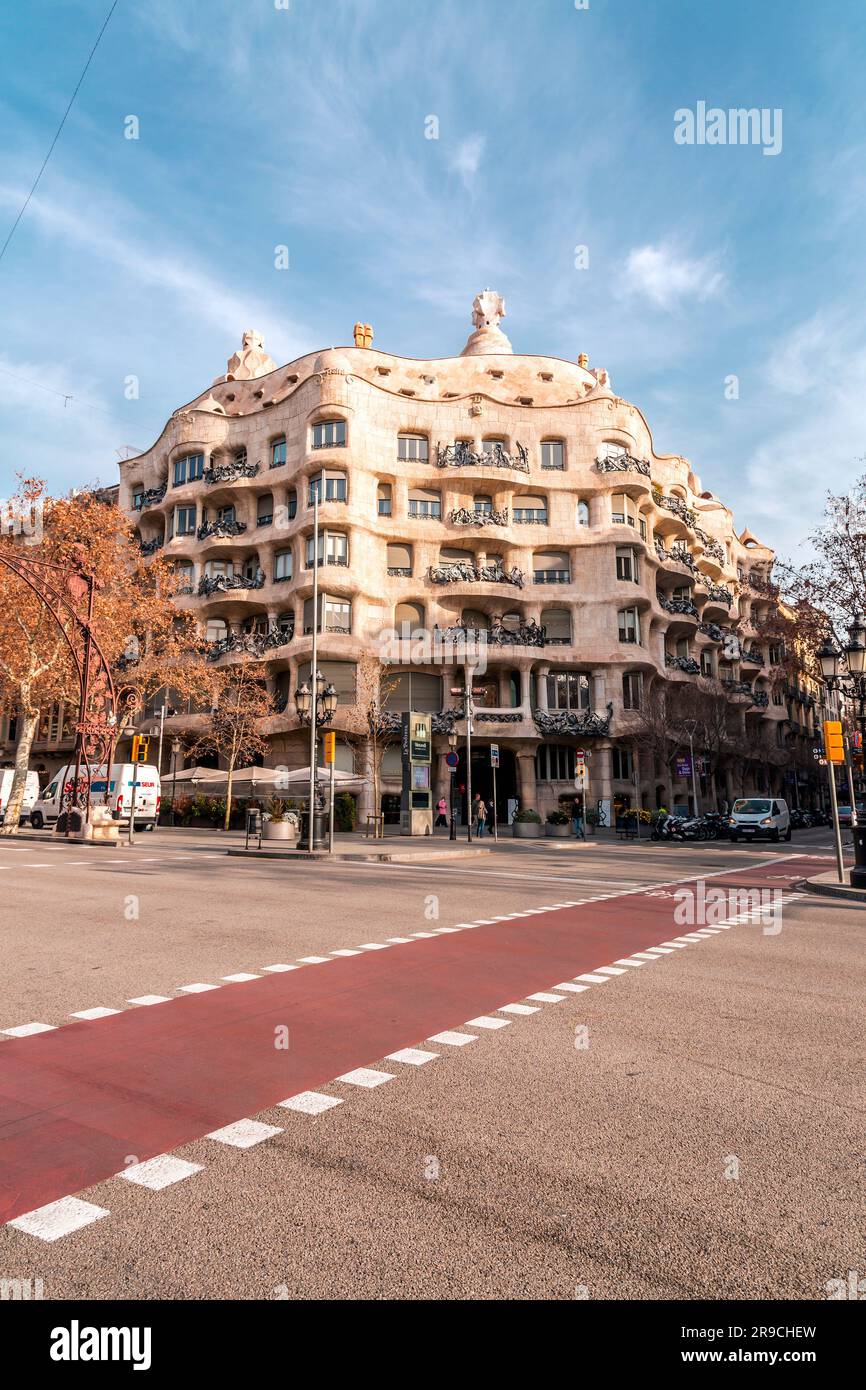 Barcelona, Spain - FEB 11, 2022: Casa Mila, or La Pedrera is a ...