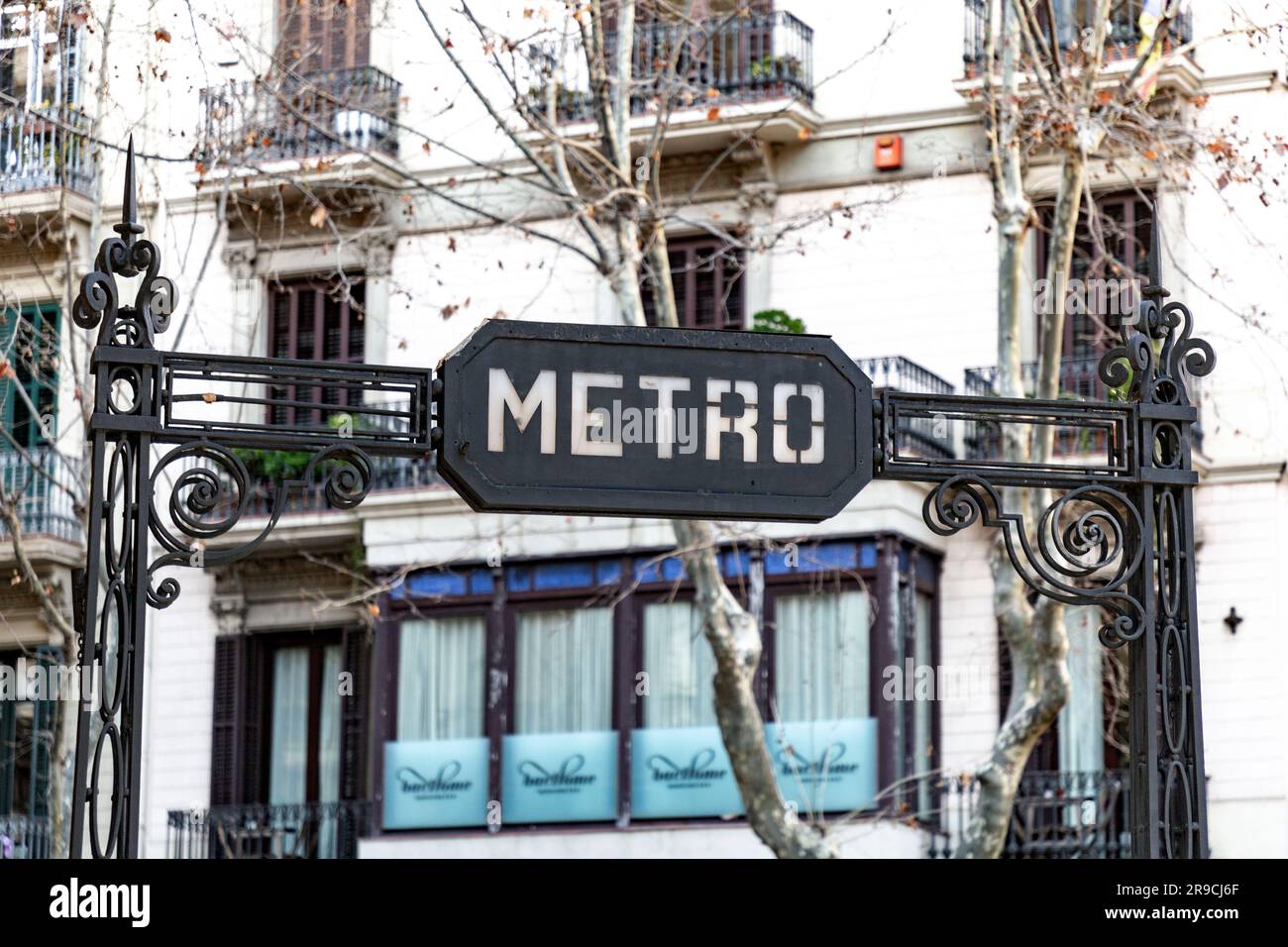 Barcelona, Spain - FEB 1o, 2022: : Metro sign of Barcelona metro system ...