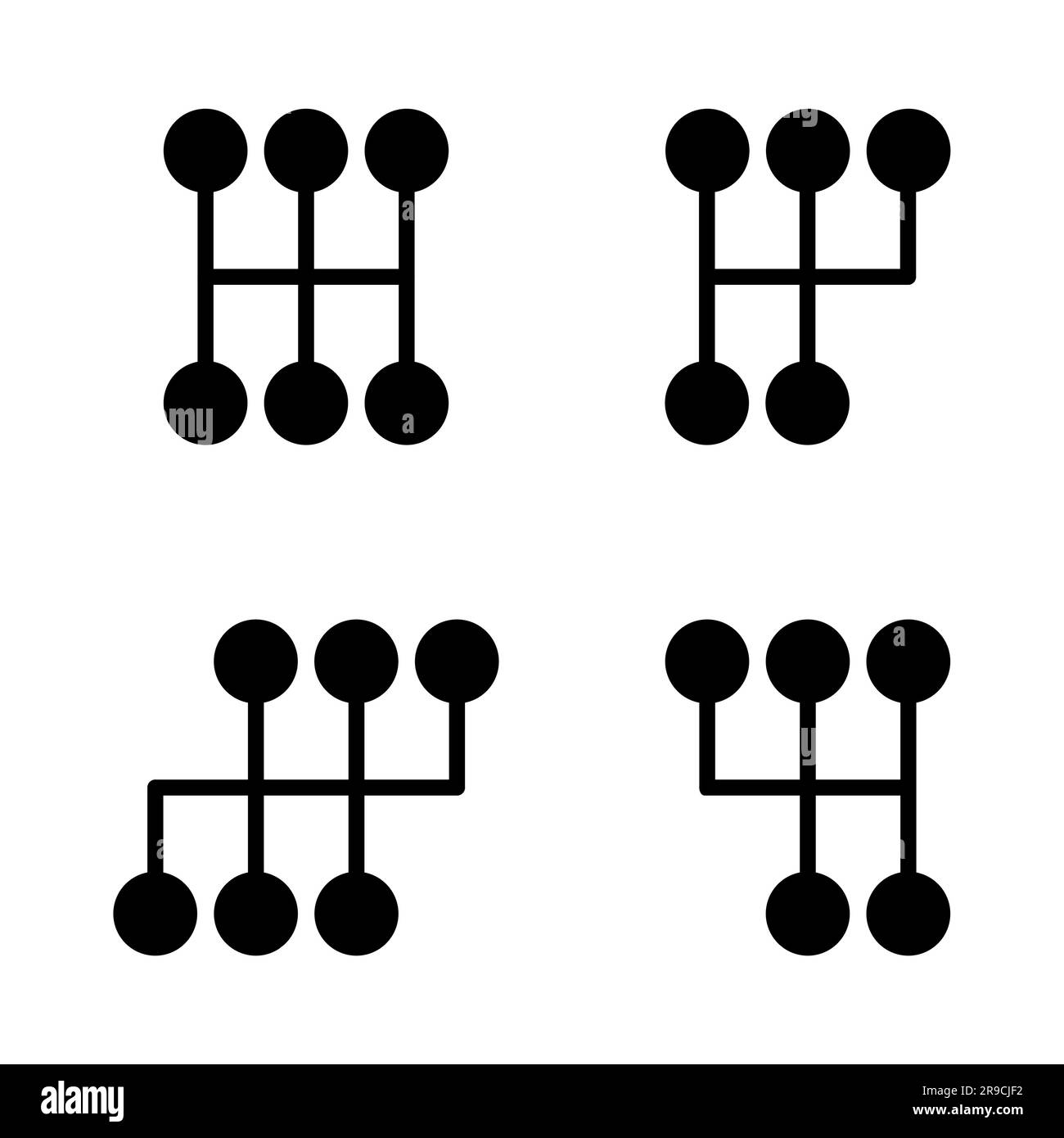 Set of Handle car manual shift lever icon, vehicle gear technology ...