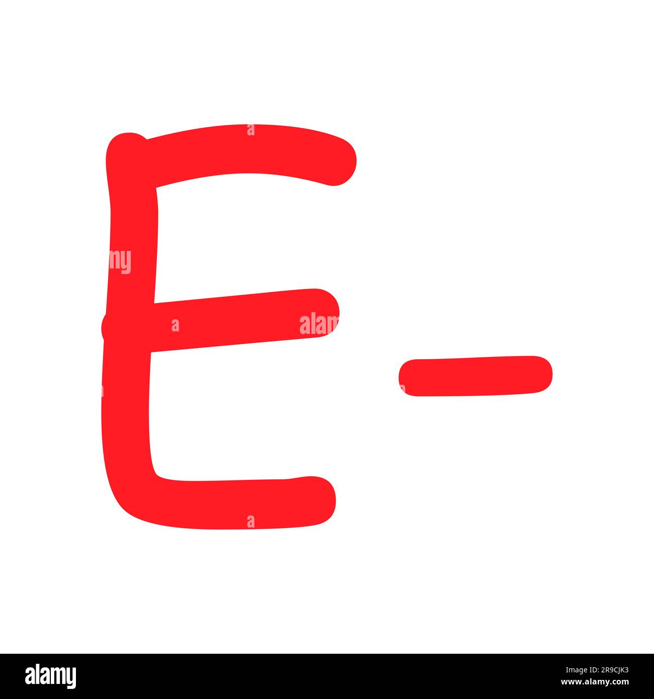 Grade result E minus. Hand drawn icon in red color. Test exam mark ...