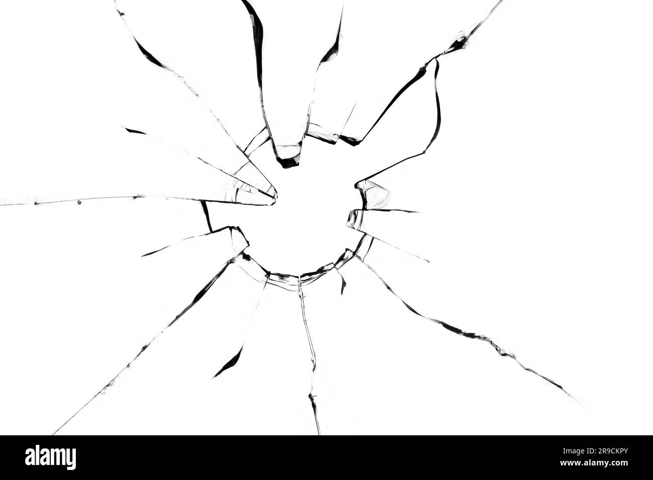 Texture of cracks of broken glass on a white background. Broken window ...