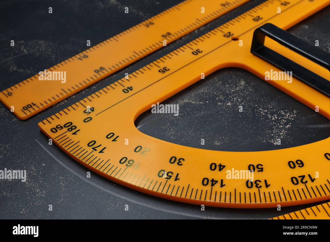 Protractor and ruler with measuring length and degrees markings on ...