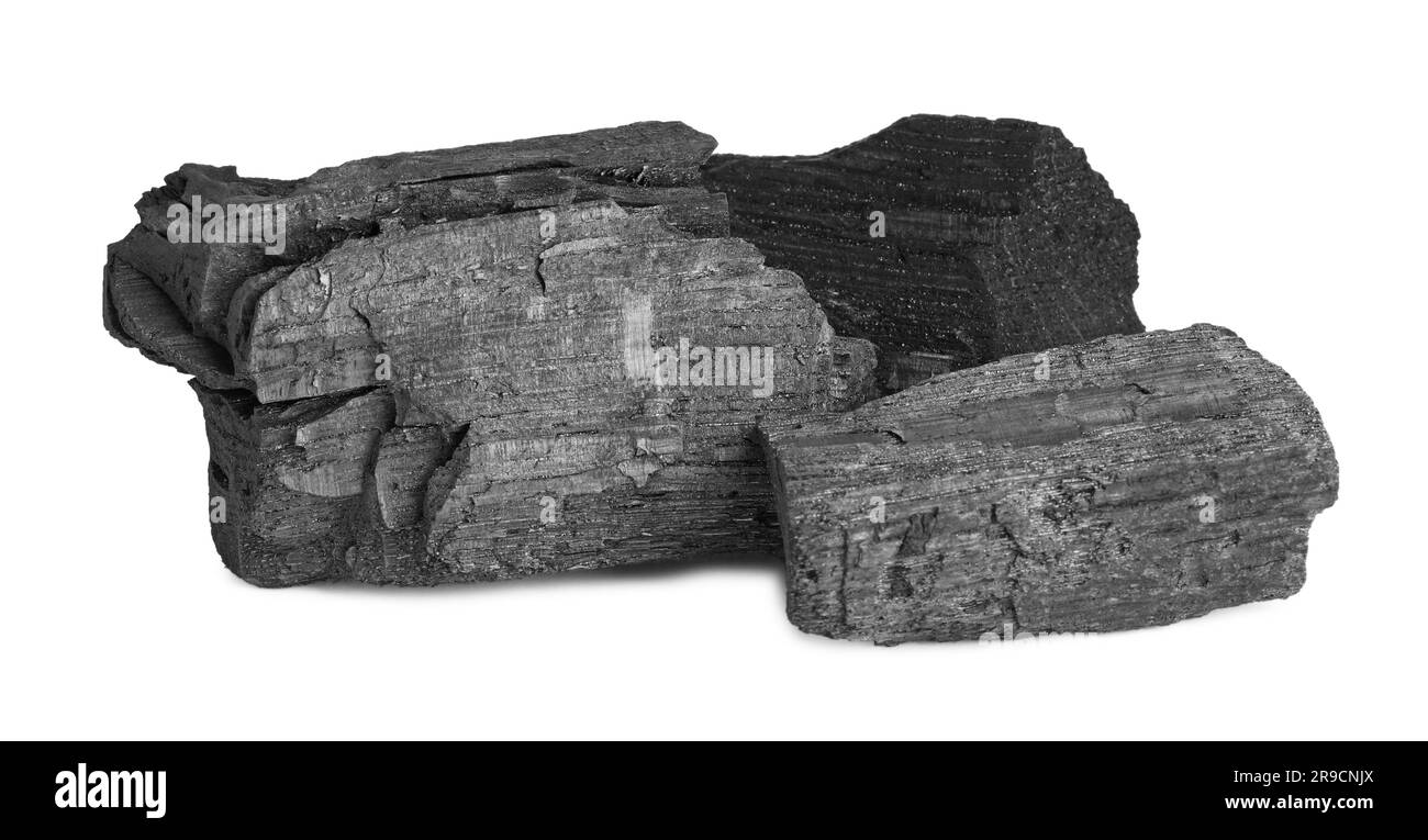 Pieces of coal isolated on white. Mineral deposits Stock Photo - Alamy