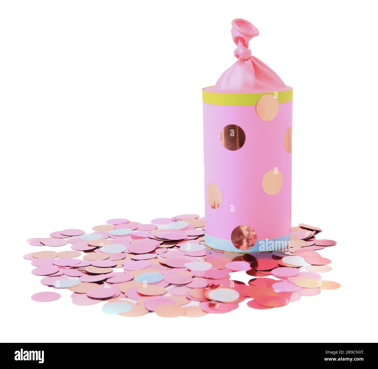 Colorful confetti with pink party cracker isolated on white Stock Photo ...