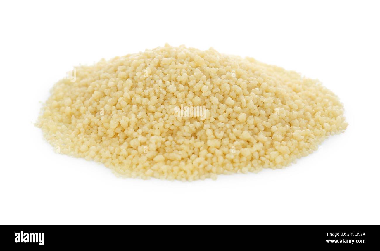 Pile of raw couscous on white background Stock Photo - Alamy