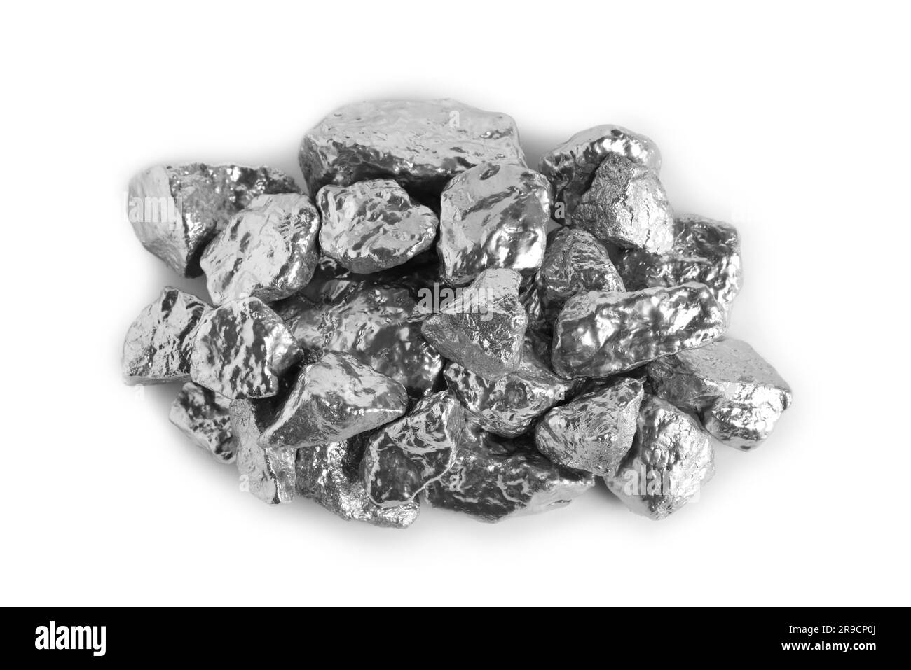 Pile of silver nuggets isolated on white, top view Stock Photo - Alamy