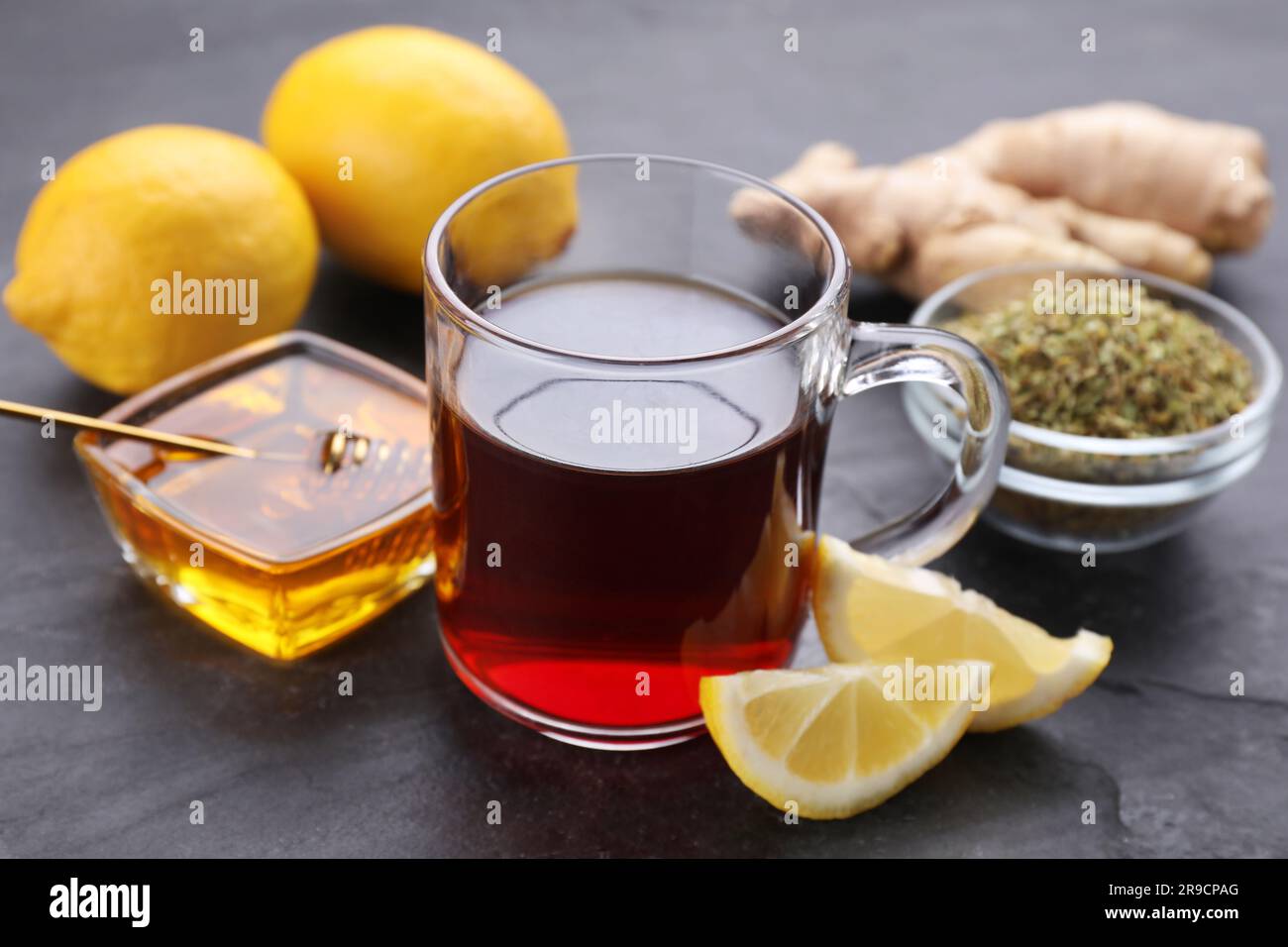 Cold remedies on black table, closeup. Cough treatment Stock Photo - Alamy
