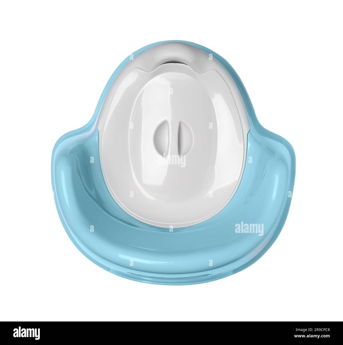 Light blue baby potty isolated on white, top view. Toilet training ...