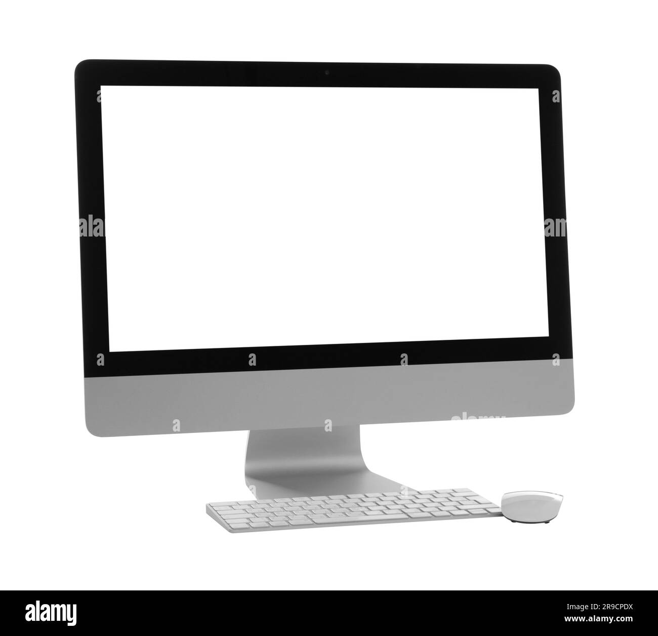 New computer with blank monitor screen, keyboard and mouse on white ...