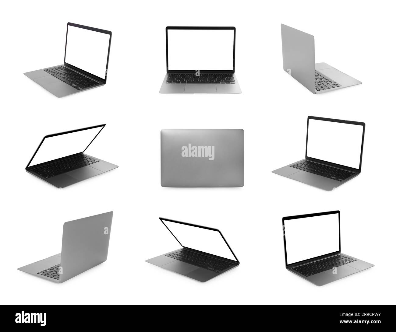 Collage with modern laptop isolated on white, different sides Stock ...