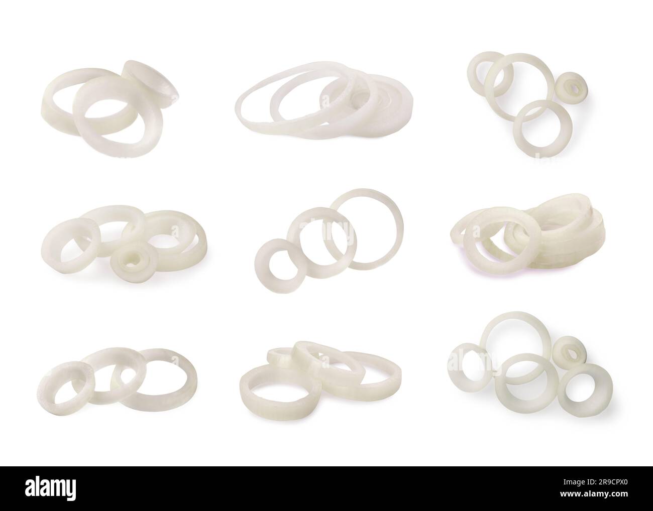 Set of onion rings isolated on white Stock Photo - Alamy