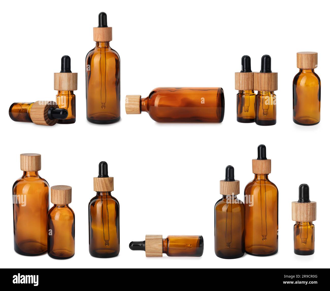 Collage with different bottles isolated on white Stock Photo - Alamy