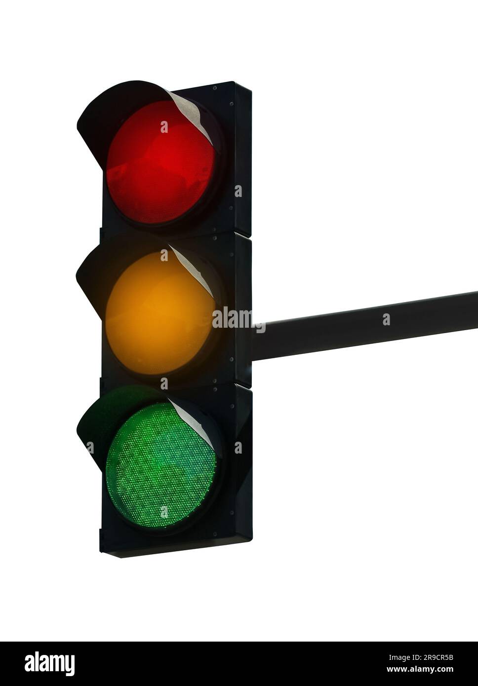 Traffic signal with three lights isolated on white Stock Photo - Alamy