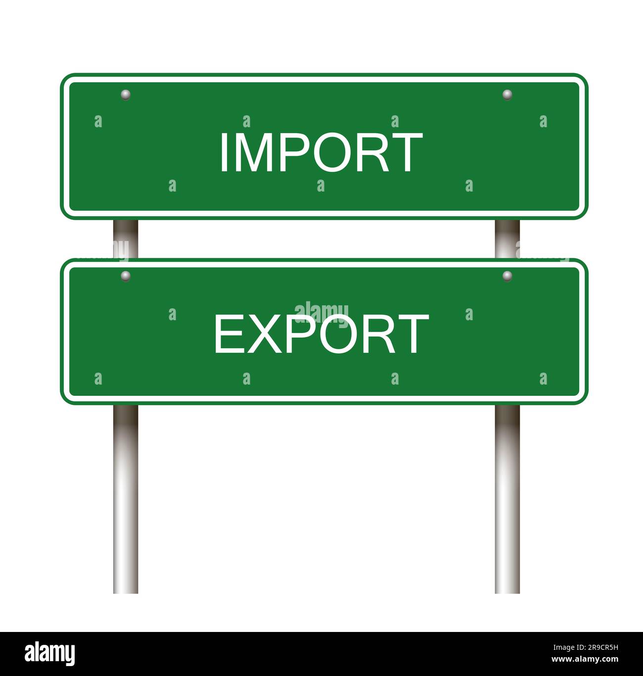Import Export rectangle shaped green road sign on white background ...