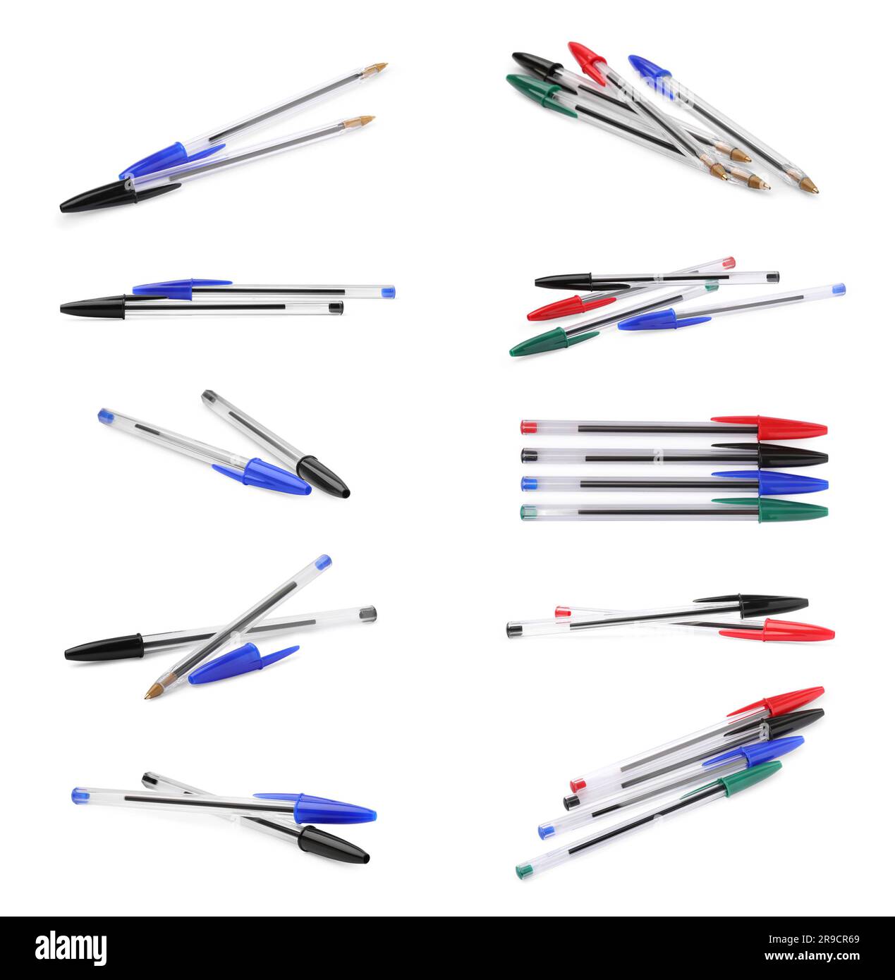 Collage with colorful pens on white background Stock Photo - Alamy