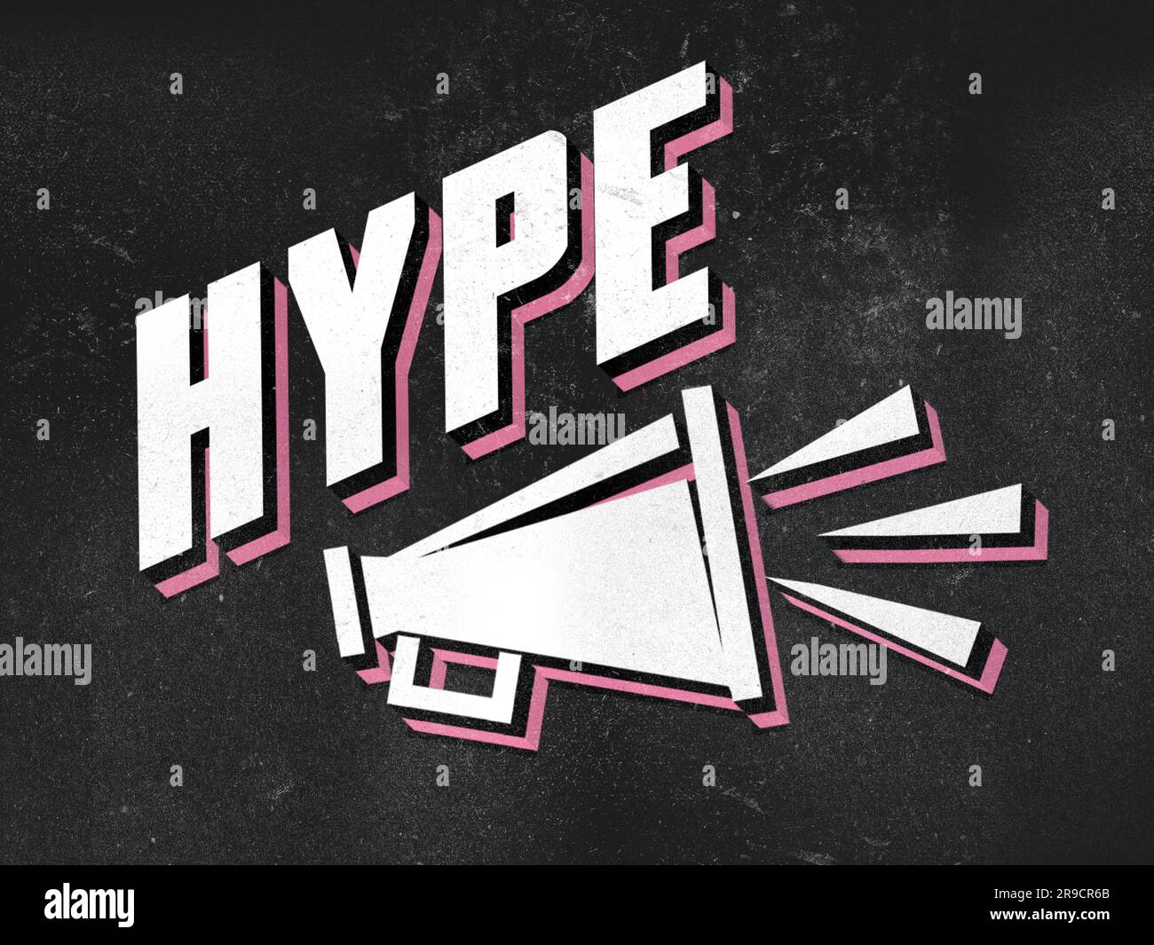 Word Hype and megaphone illustration on dark grey textured background ...