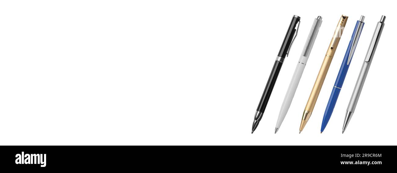 Set of colorful pens on white background Stock Photo - Alamy