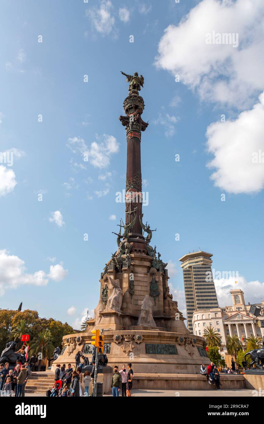 Barcelona, Spain - FEB 13, 2022: The Columbus Monument, Monument a ...
