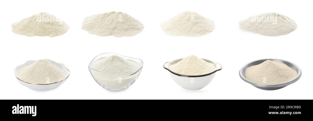 Set with agar-agar powder isolated on white Stock Photo - Alamy