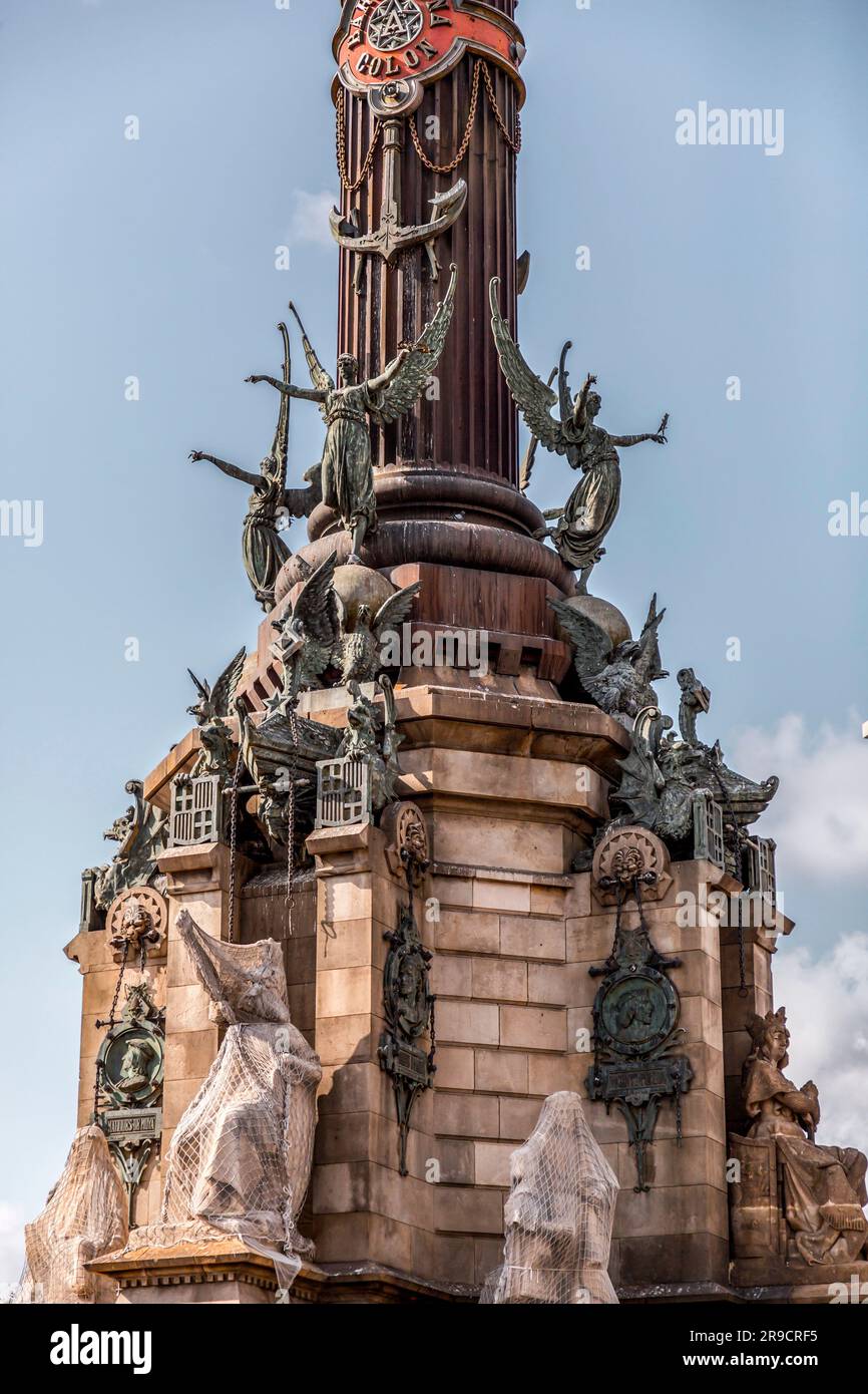 Barcelona, Spain - FEB 13, 2022: The Columbus Monument, Monument a ...